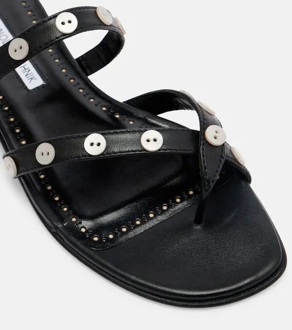 Manolo Blahnik Embellished Leather Thong Sandals