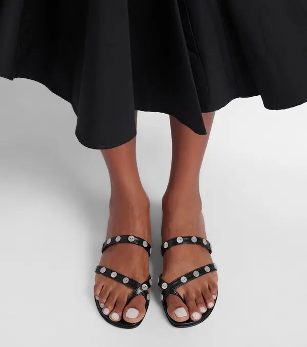 Manolo Blahnik Embellished Leather Thong Sandals