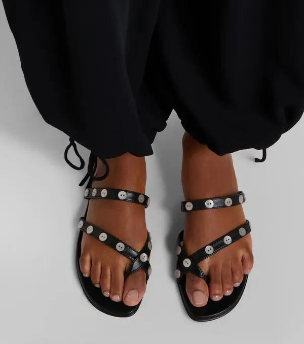 Manolo Blahnik Embellished Leather Thong Sandals