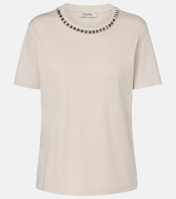 Max Mara Bingo Embellished Cotton-blend T-shirt - Grey