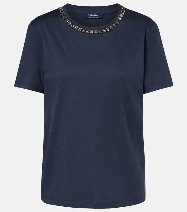 Max Mara Embellished Cotton-blend T-shirt - Blue