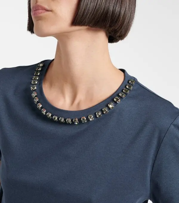 Max Mara Embellished Cotton-blend T-shirt - Blue