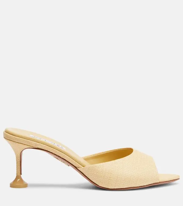 AQUAZZURA Bisous Woven Raffia Mules - Yellow