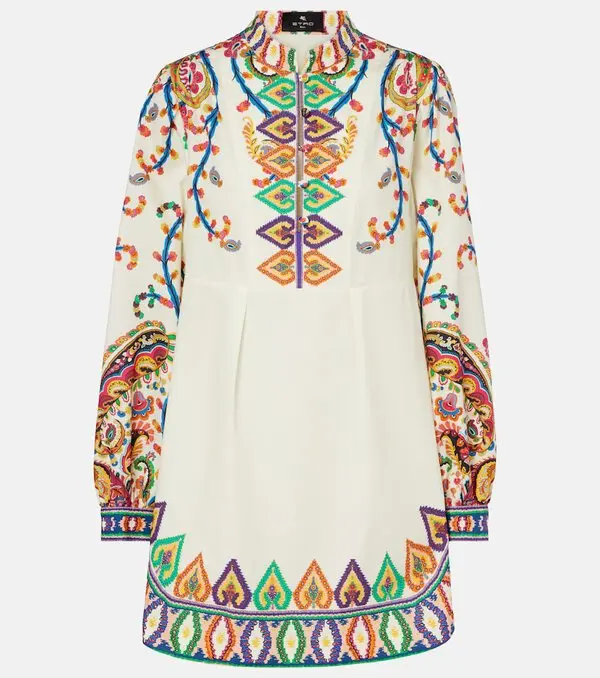 Etro Printed Cotton Band Collar Minidress - Multicoloured
