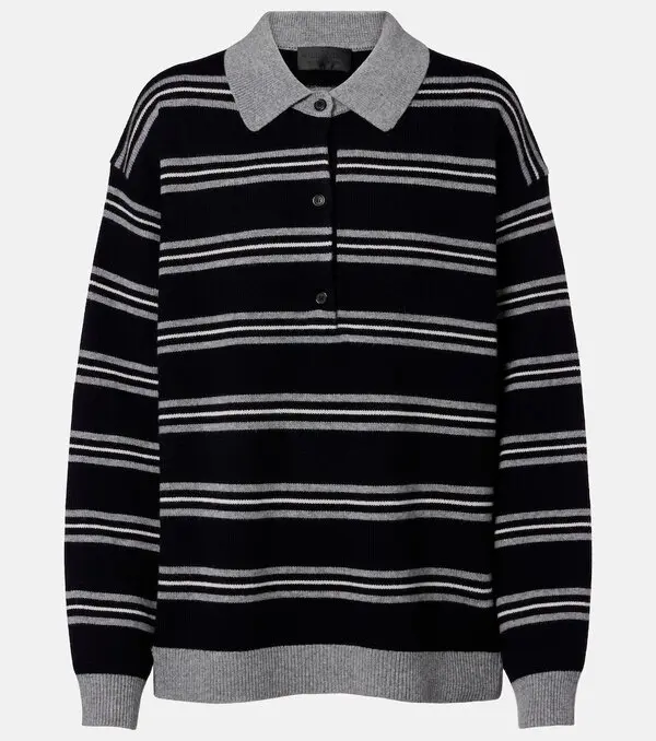 NILI LOTAN Galvez Striped Cashmere Polo Sweater