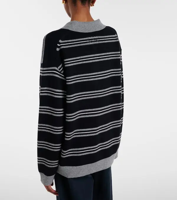 NILI LOTAN Galvez Striped Cashmere Polo Sweater