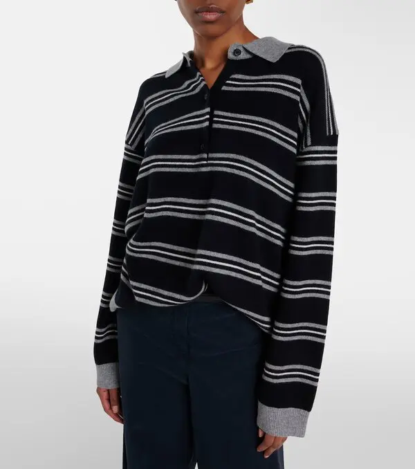 NILI LOTAN Galvez Striped Cashmere Polo Sweater