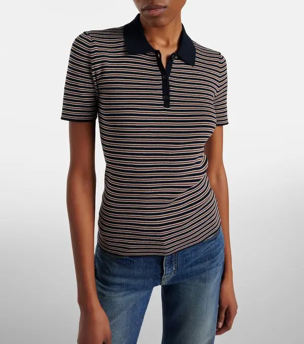 NILI LOTAN Gemma Striped Cotton Polo Shirt