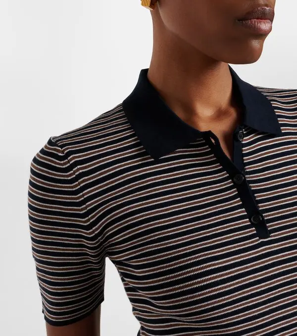 NILI LOTAN Gemma Striped Cotton Polo Shirt