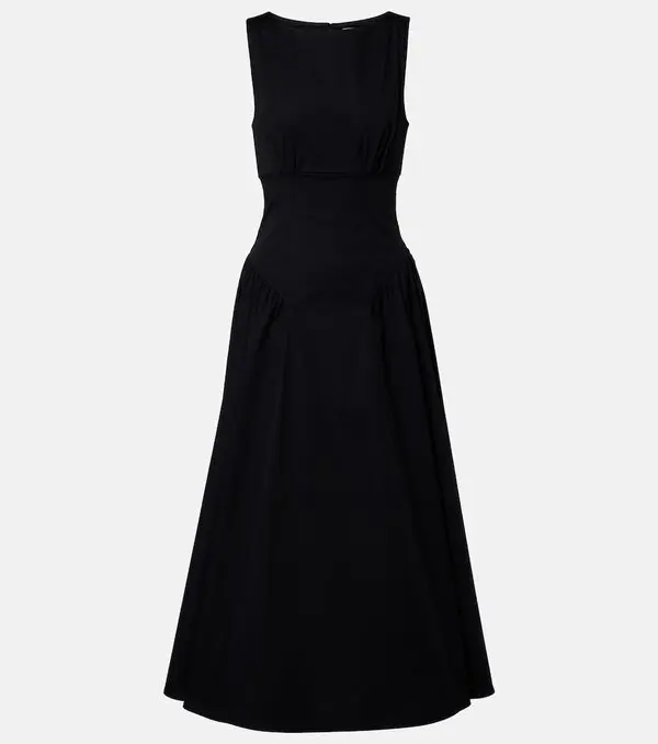Staud Gwen Cotton Midi Dress - Black