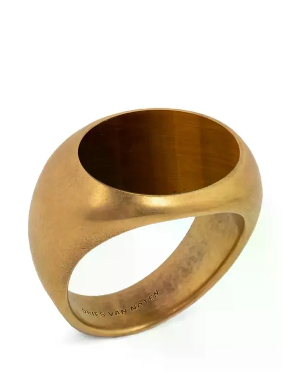 Dries Van Noten Tone Tiger Eye Signet Ring - Gold