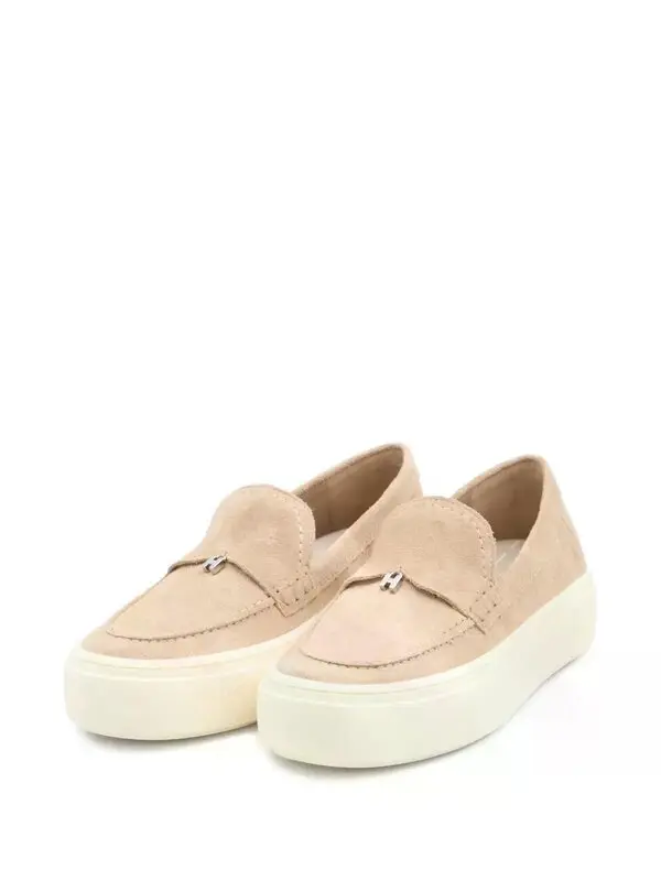 Hogan Crosswind Suede Charm Loafers - Neutrals
