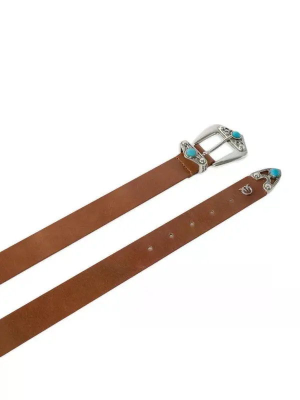Pinko Leather Belt With Turquoise Stone Embellishments