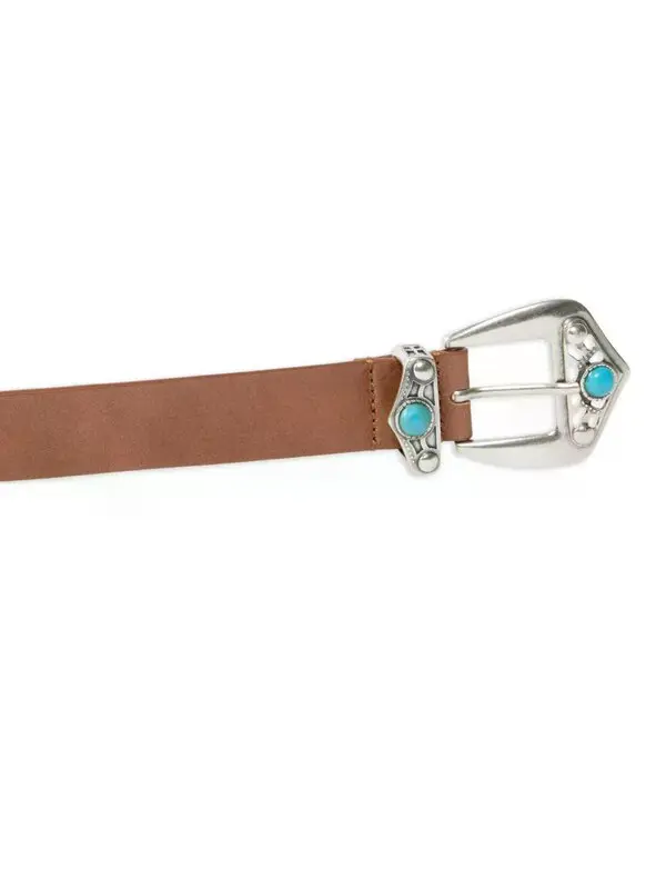 Pinko Leather Belt With Turquoise Stone Embellishments