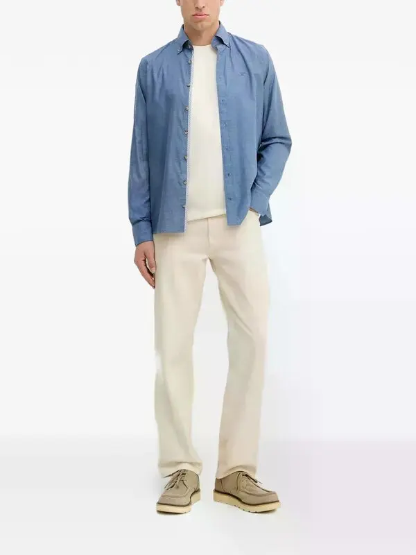 HACKETT  Button-fastening Logo-embroidered Shirt - Blue