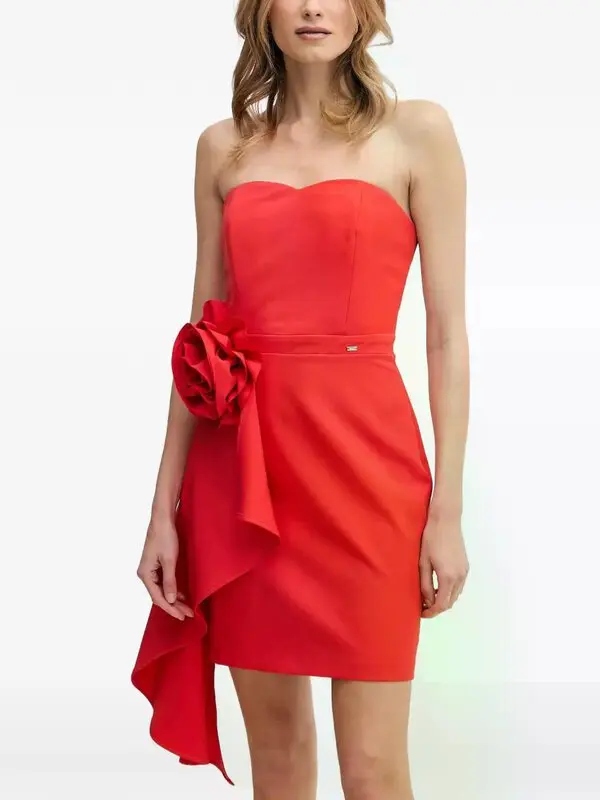 GAUDI Strapless Flower Detail Mini Dress - Red