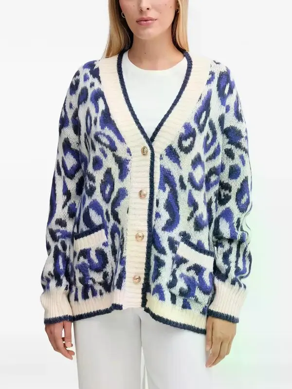 GAUDI Leopard Print V-neck Button-up Cardigan - Neutrals