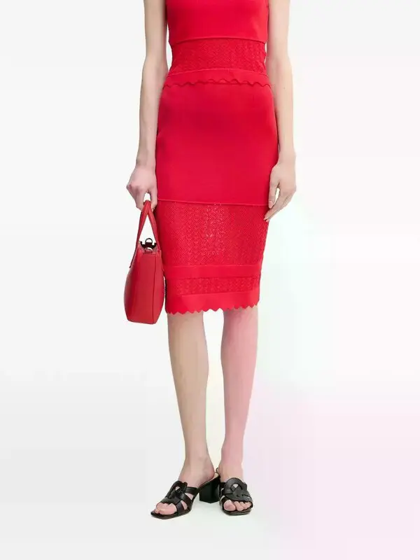 GAUDI Knitted Midi Skirt With Scalloped Trim - Red
