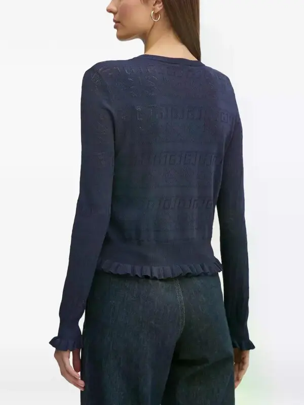 GAUDI Navy Geometric Pattern Fine Knit Sweater With Ruffled Hem