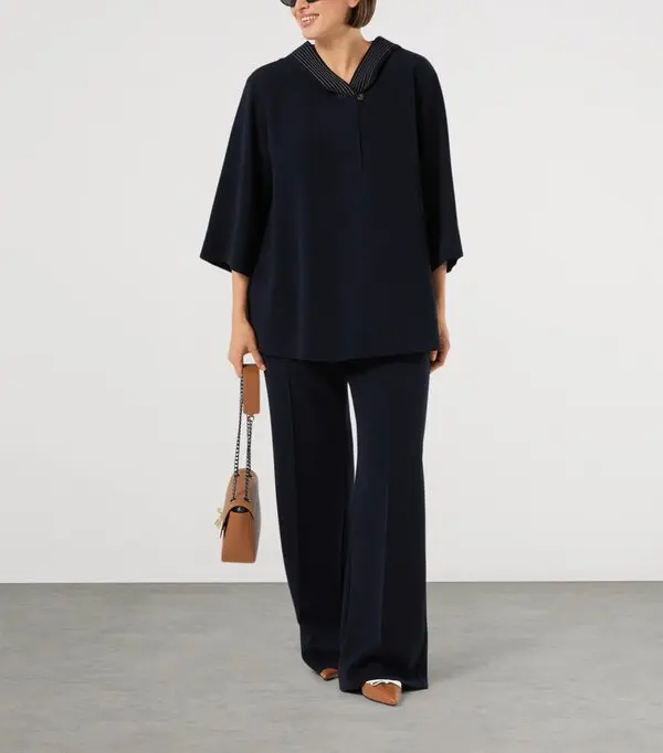 Marina Rinaldi Hooded Cotton Blouse With Contrast Stitching