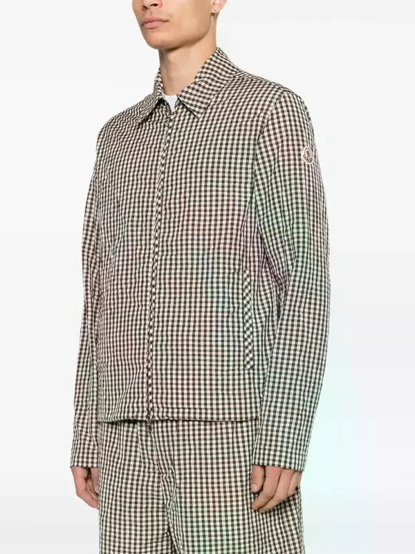Moncler Gingham Crinkle Shirt Jacket - Brown