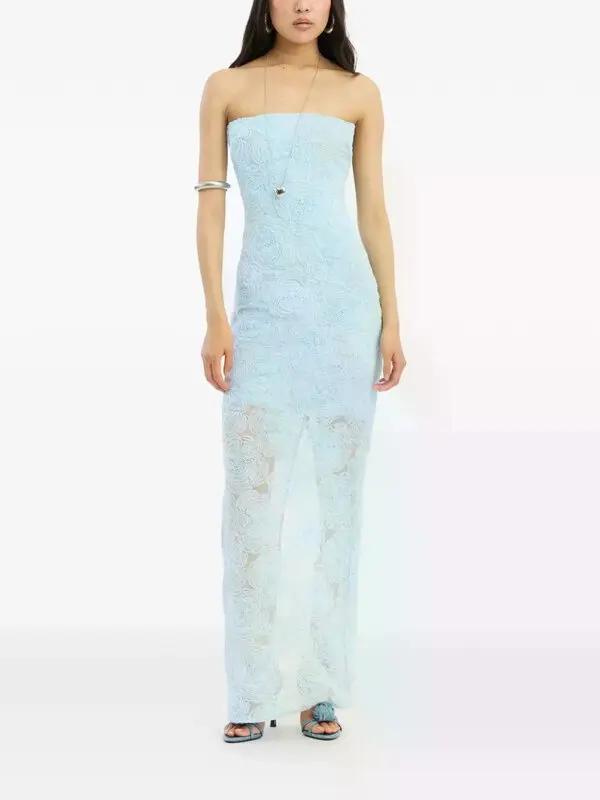 ROTATE BY BIRGER CHRISTENSEN Floral Mesh Strapless Maxi Dress