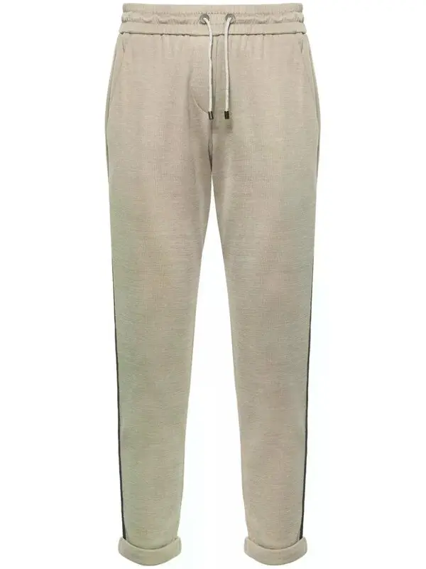 Brunello Cucinelli Cotton-silk Blend Track Pants With Beaded Trim - Green