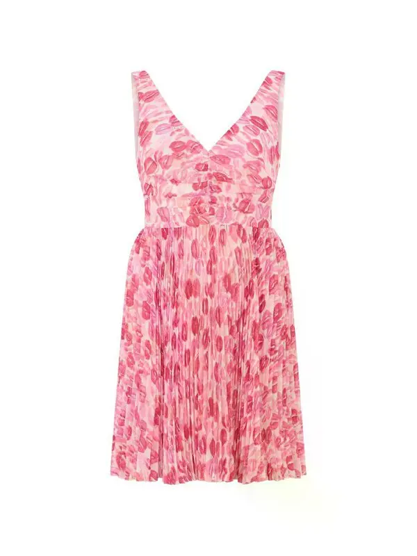 Red Valentino Pleated Print V-neck Dress - Pink