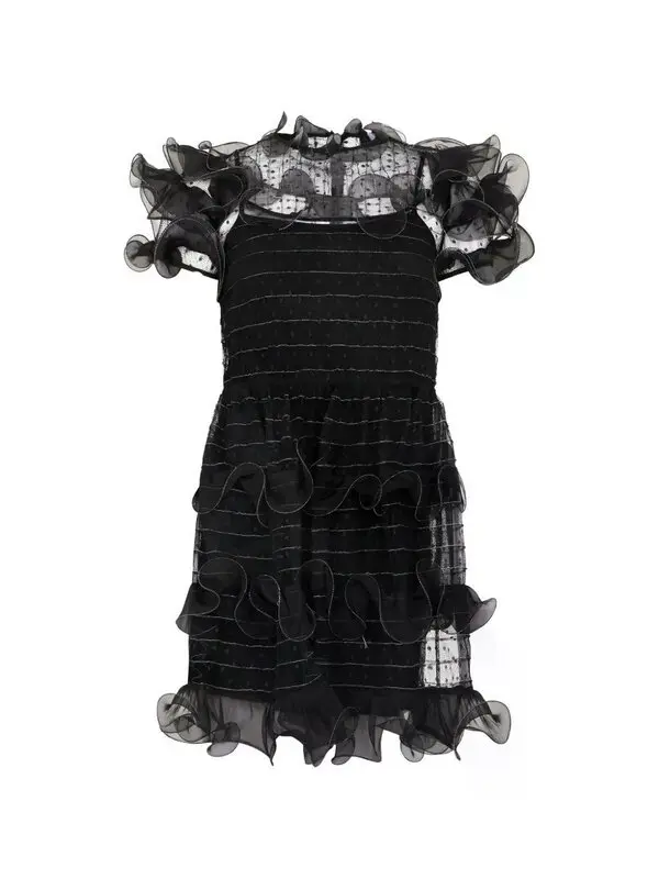 Red Valentino Ruffled Polka-dot Mini Dress - Black