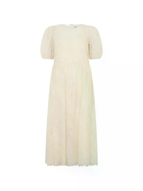 Red Valentino Puff-sleeve Floral Midi Dress - Neutrals