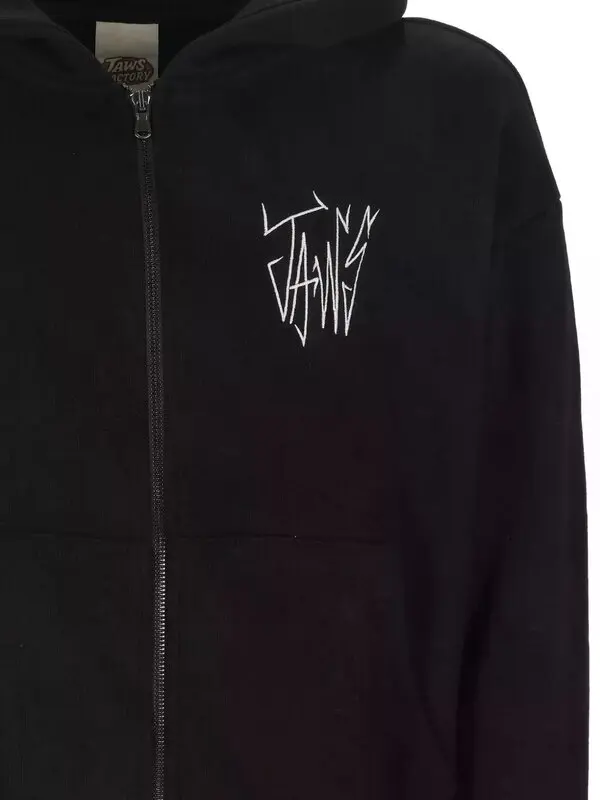 JAWS Zip-up Hoodie With Front Graphic Print - Black