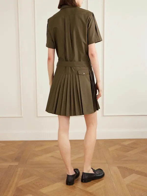 Loewe Belted Pleated Mini Shirt Dress - Green