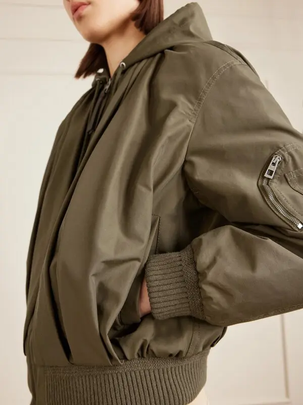 Loewe Hooded Leather-trimmed Cotton-blend Jacket - Green