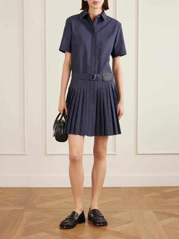 Loewe Belted Pleated Mini Shirt Dress - Blue