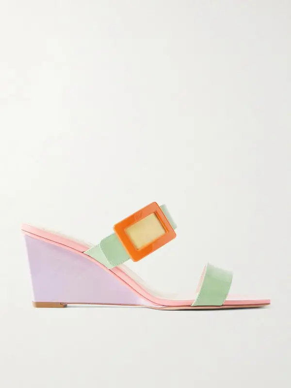 ROGER VIVIER Belle Vivier Patent Leather Wedge Sandals - Multi