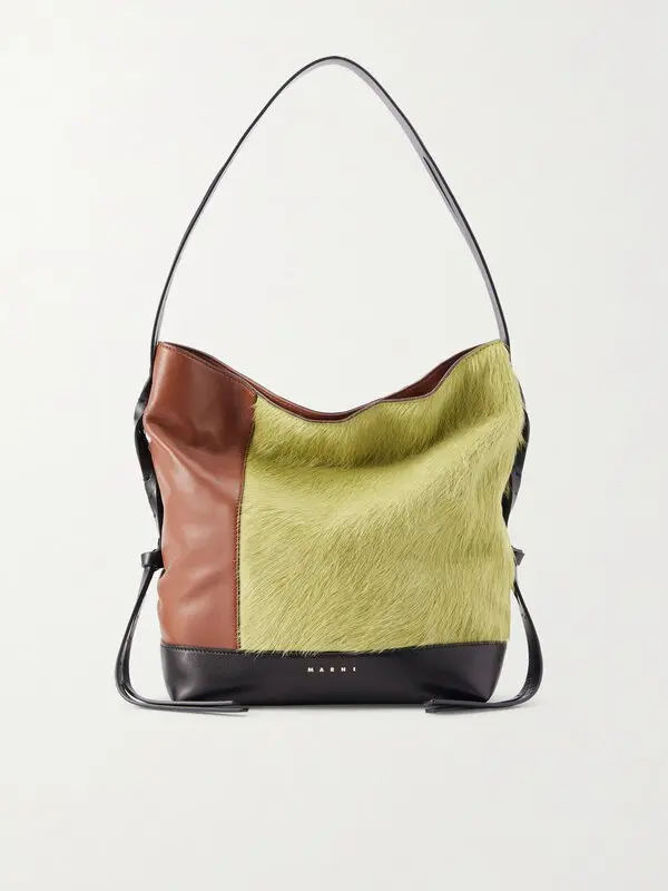Marni Paneled Leather And Calf Hair Shoulder Bag