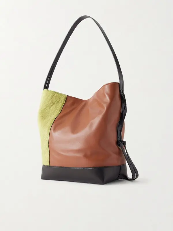 Marni Paneled Leather And Calf Hair Shoulder Bag