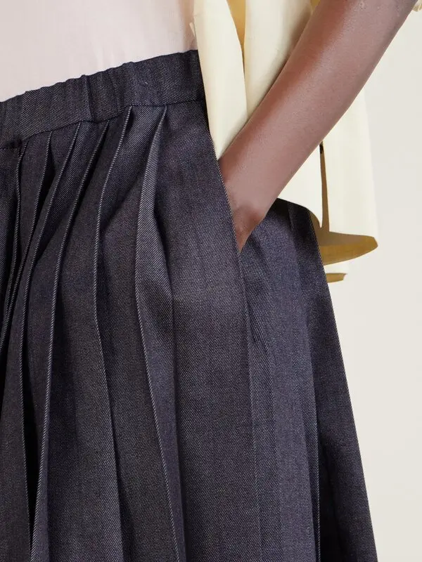 JIL SANDER Pleated Denim Midi Skirt