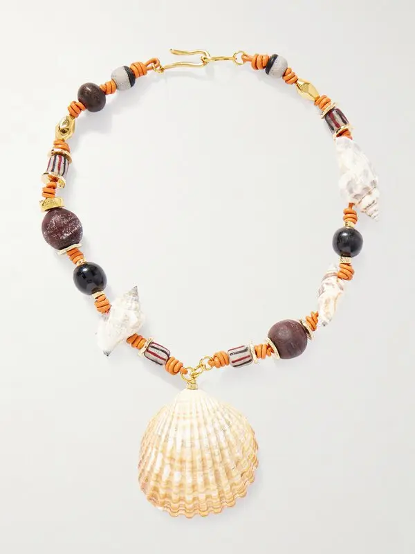 Tohum Design Gold-plated, Leather, Shell, Onyx And Recycled-glass Necklace - Multi