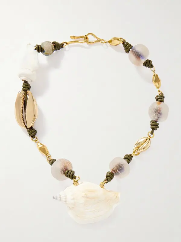 Tohum Design Gold-plated, Leather And Shell Necklace - Multi