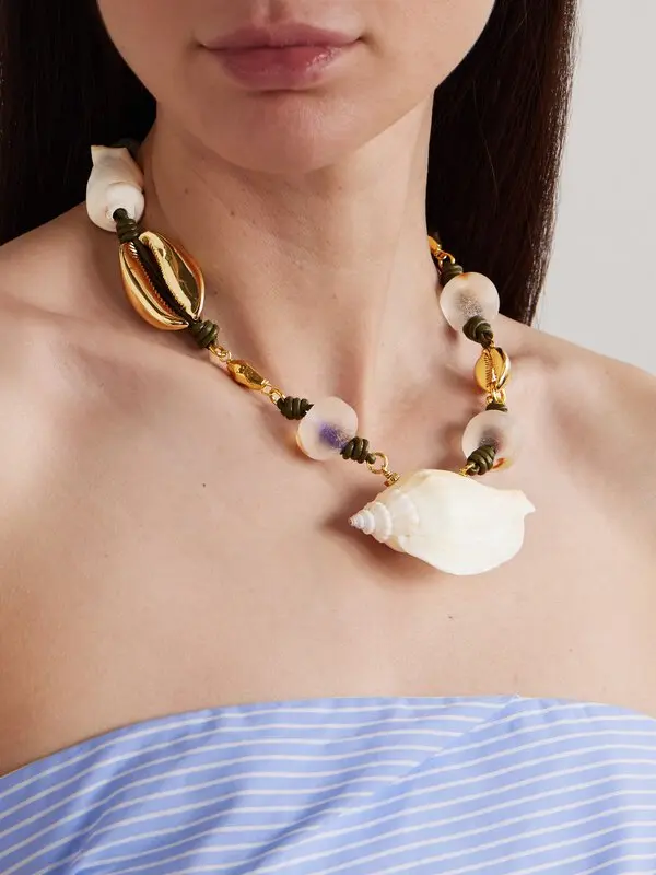 Tohum Design Gold-plated, Leather And Shell Necklace