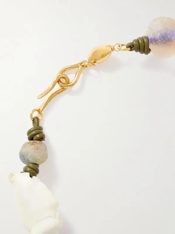 Tohum Design Gold-plated, Leather And Shell Necklace