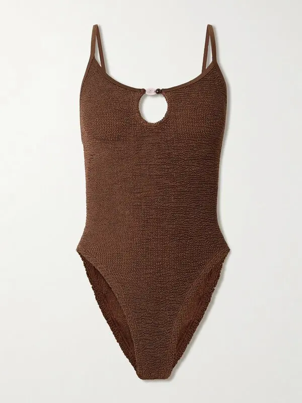 Hunza G Mia Bead-embellished Cutout Original Crinkle™ Swimsuit - Brown