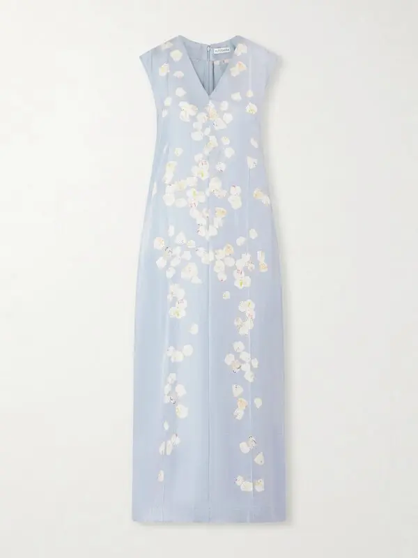 Altuzarra Cherie' Floral-print Silk-twill Midi Dress - Blue