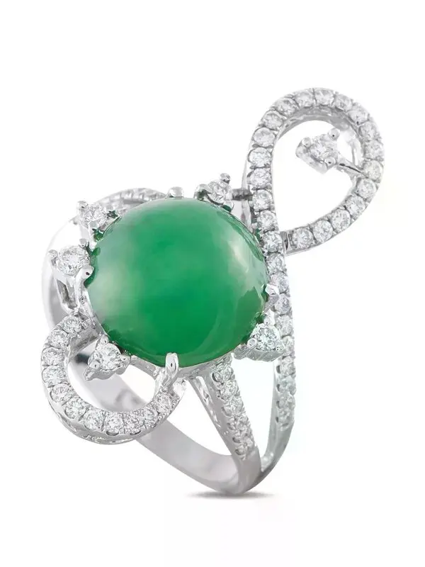 LB EXCLUSIVE 18k White Gold Diamond And Jade Ring - Silver