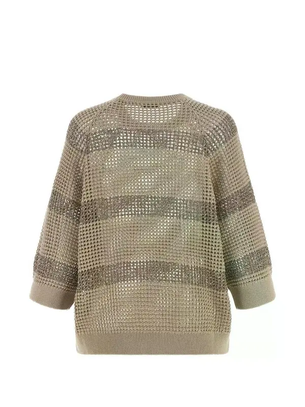 Brunello Cucinelli Sequin-embellished Striped Crew Neck Sweater