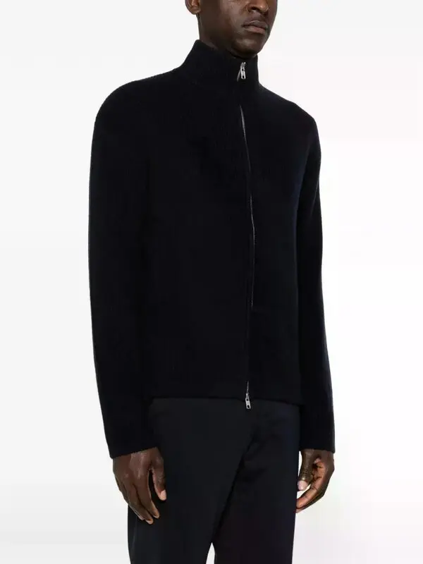 Soft Goat Zip Ribbed Cardigan - Blue