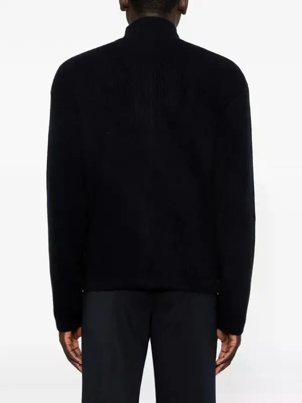 Soft Goat Zip Ribbed Cardigan - Blue