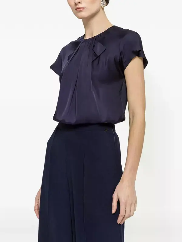 NISSA Pleated Blouse With Short Sleeves - Blue