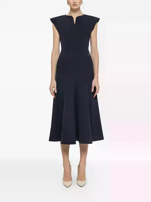 NISSA A-line Midi V-neck Dress